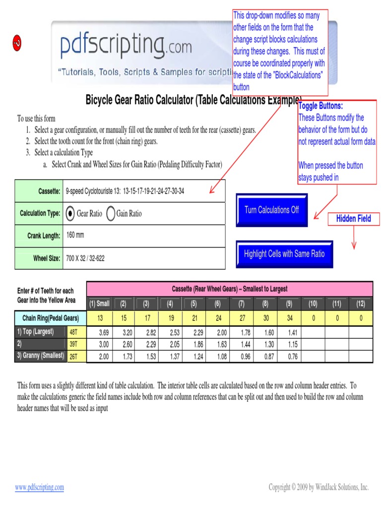 Bicycle Gear Ratio Calculator (Table Calculations Example) : Toggle ...