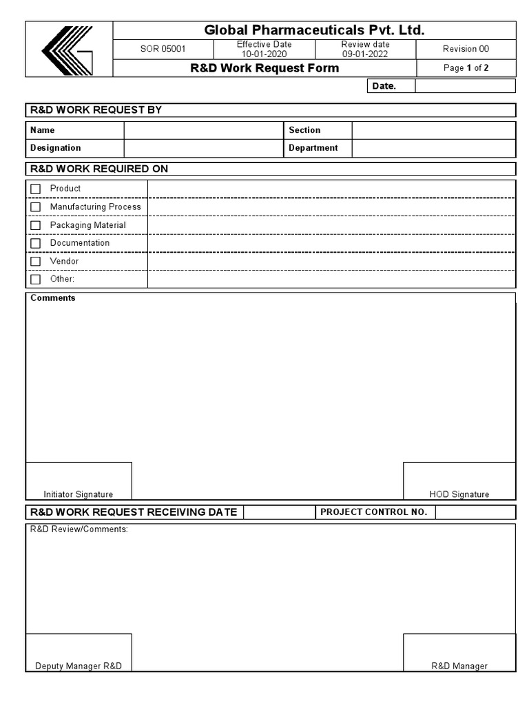R&D Change or Work Request Form | PDF | Research And Development | Business