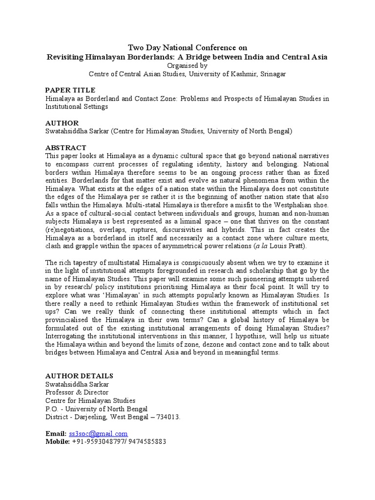 Abstract For Centre For Central Asian Studies | PDF | Himalayas | Space
