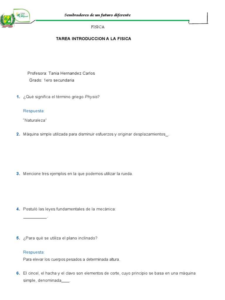 Tarea Introducción A La Física | PDF | Ciencia y matemáticas