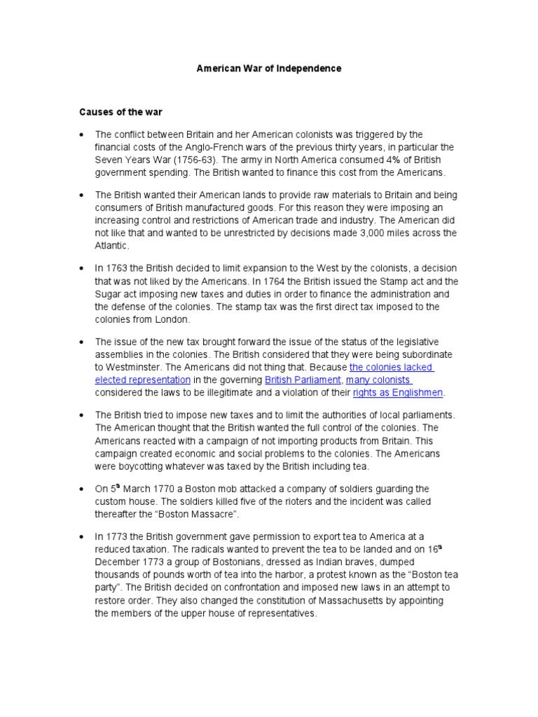 American War of Independence | PDF | Founding Fathers Of The United ...