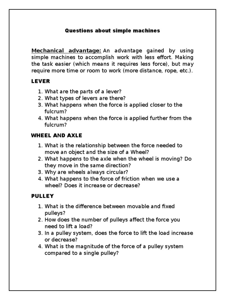 Questions Simple Machines - Familias | PDF