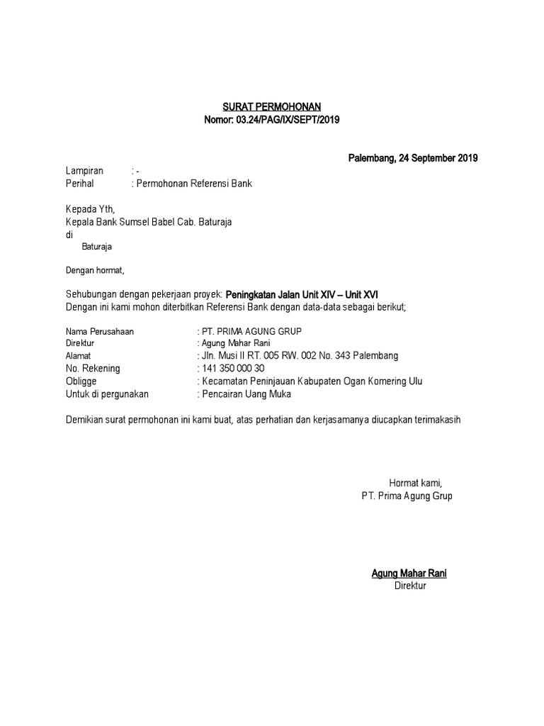 Surat Permohonan Referensi Bank | PDF