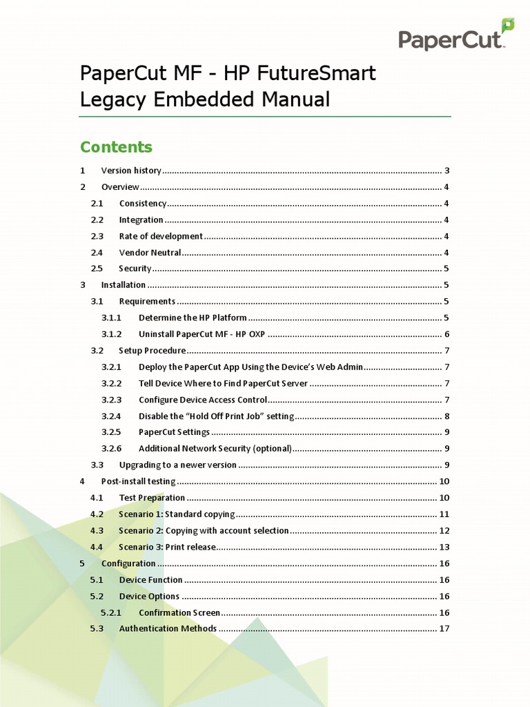 PaperCut MF - HP FutureSmart Legacy Embedded Manual-2018-11-28 PDF ...