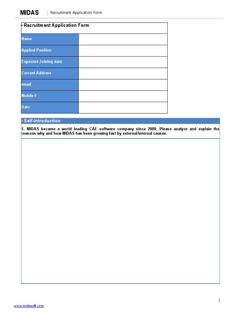 Midas IT: Recruitment Application Form | PDF | Business | Finance ...