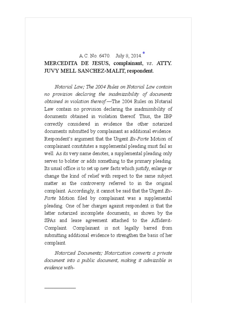 Rule Iii - D - de Jesus VS Malit | PDF | Notary Public | Disbarment