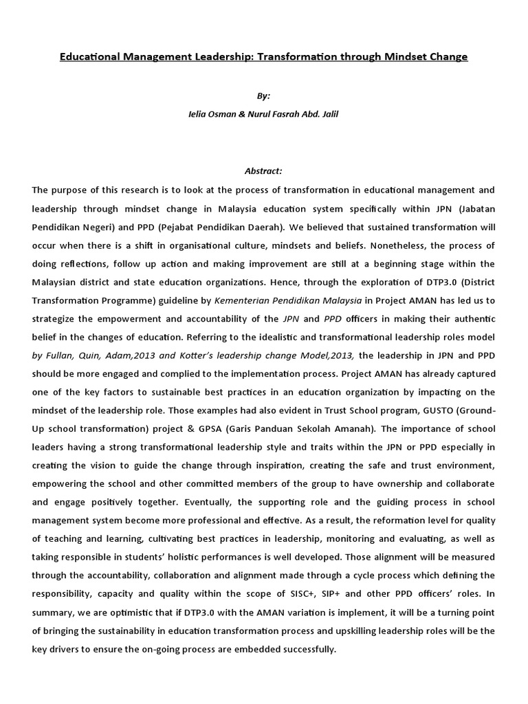 Educational Management Leadership - Abstract Point Proposal - Nurul ...
