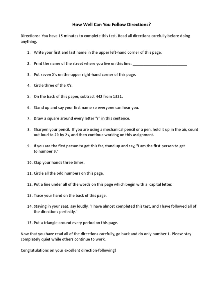 How Well Can You Follow Directions | PDF