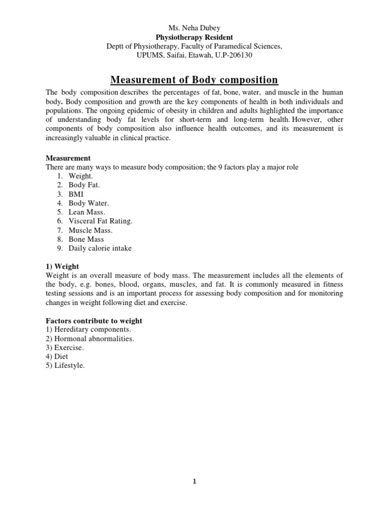 Body Composition Measurement Methods | PDF | Body Mass Index | Adipose ...