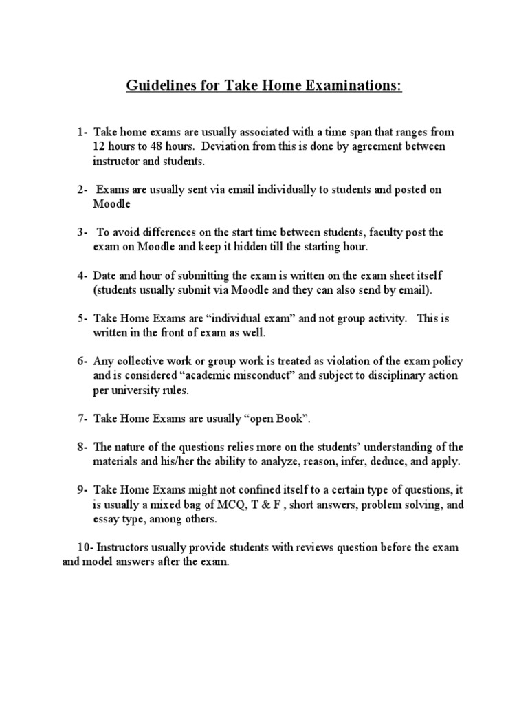 Take Home Exam Guidelines for Students | PDF