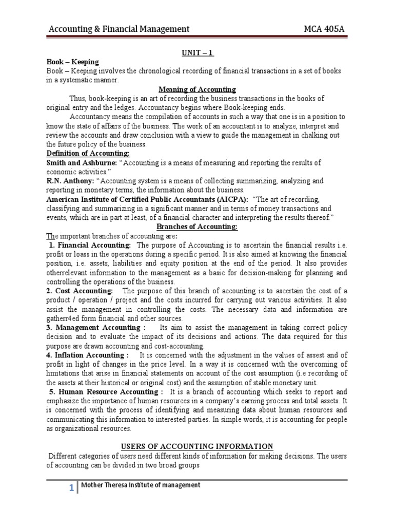 Accounting & Financial Management Mca 405A | PDF | Debits And Credits ...