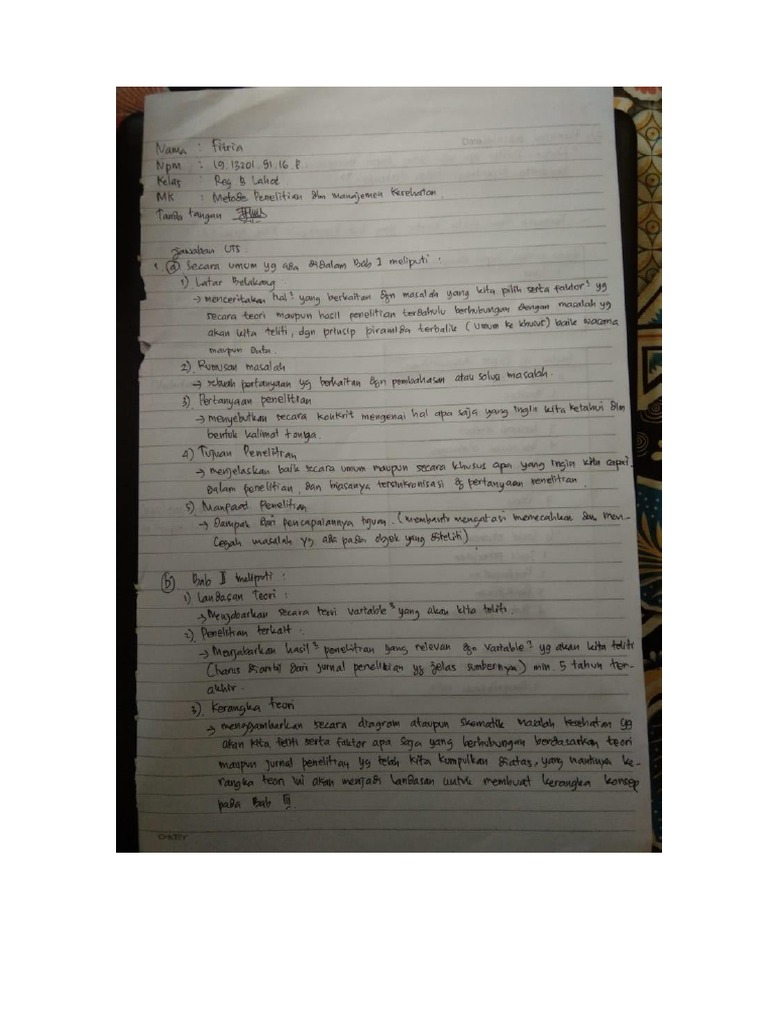 Jawaban Uts Semester 6 Metode Penelitian Pdf