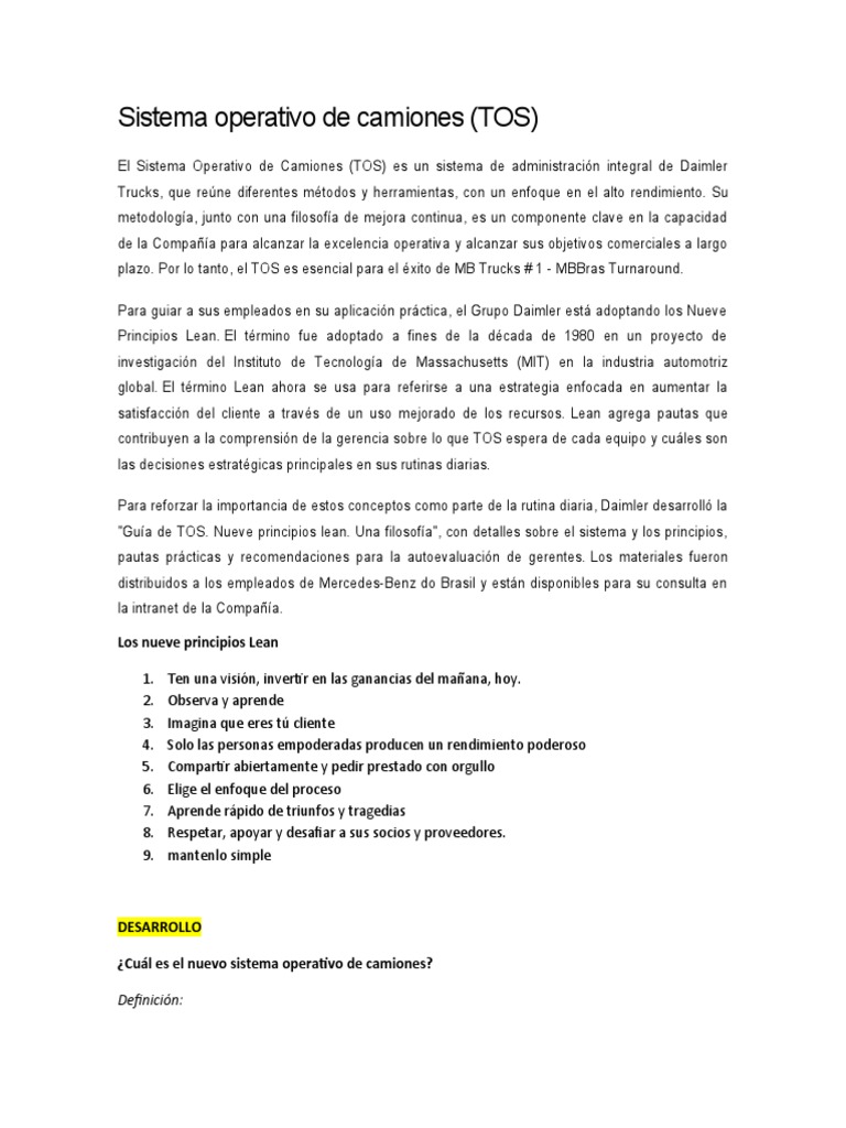 Sistema Operativo de Camiones TOS en Daimler | PDF | Calidad (comercial ...