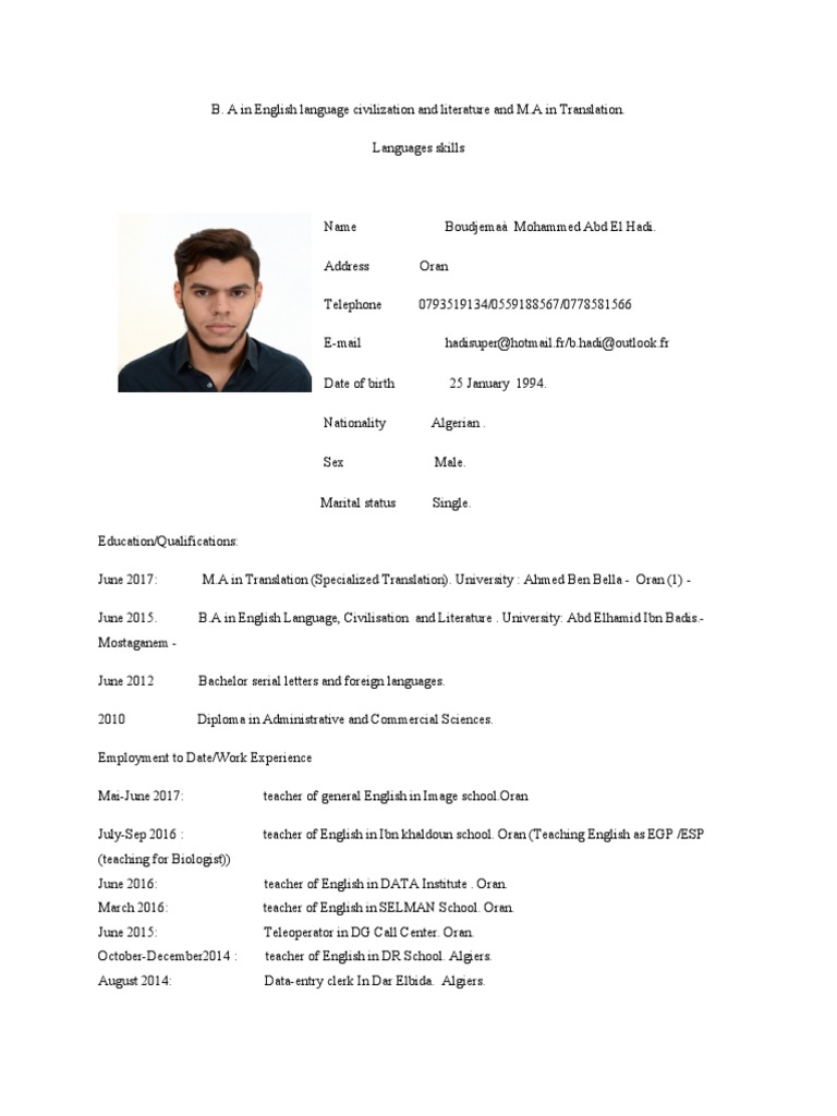 Cv-English Version-Oran | PDF | Algeria | Translations