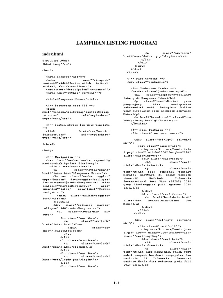 Skripsi Razief LAMPIRAN LISTING PROGRAM PDF | PDF | Vehicle Technology ...