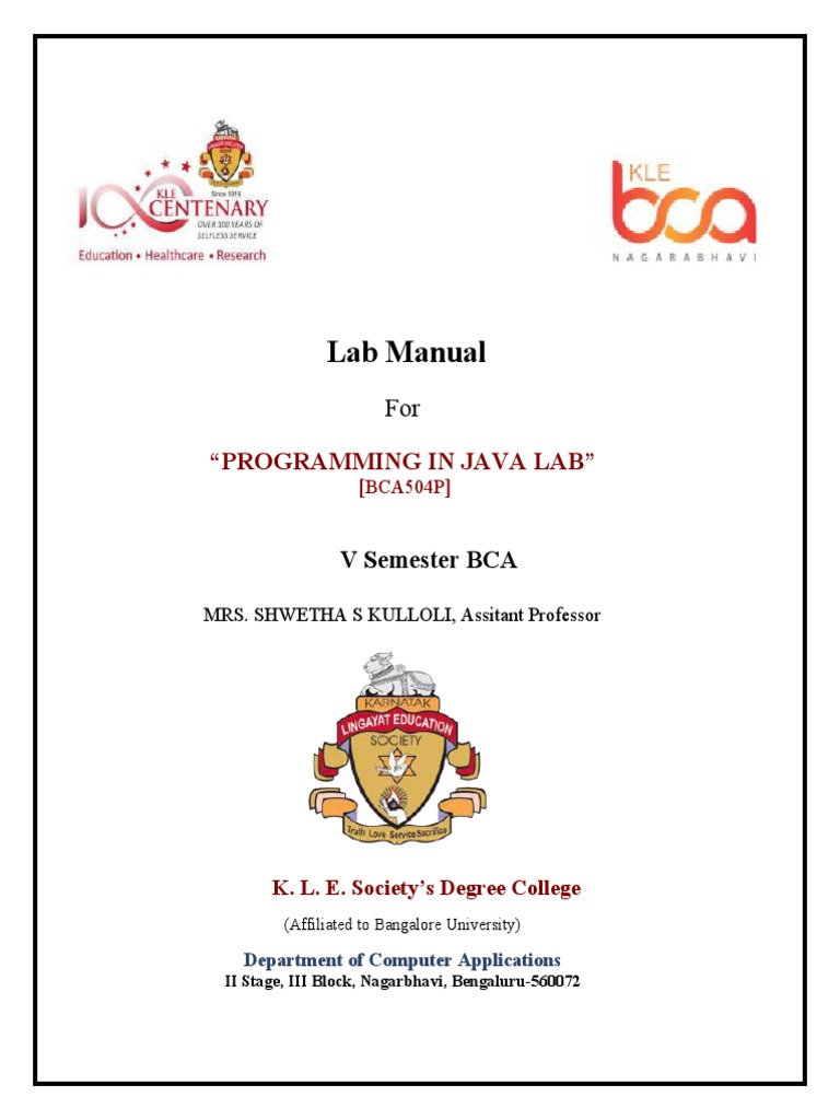 PROGRAMMING IN JAVA LAB | PDF | Constructor (Object Oriented Programming) | Programming