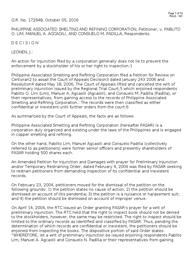 Pasar vs. Lim | PDF | Injunction | Mandamus