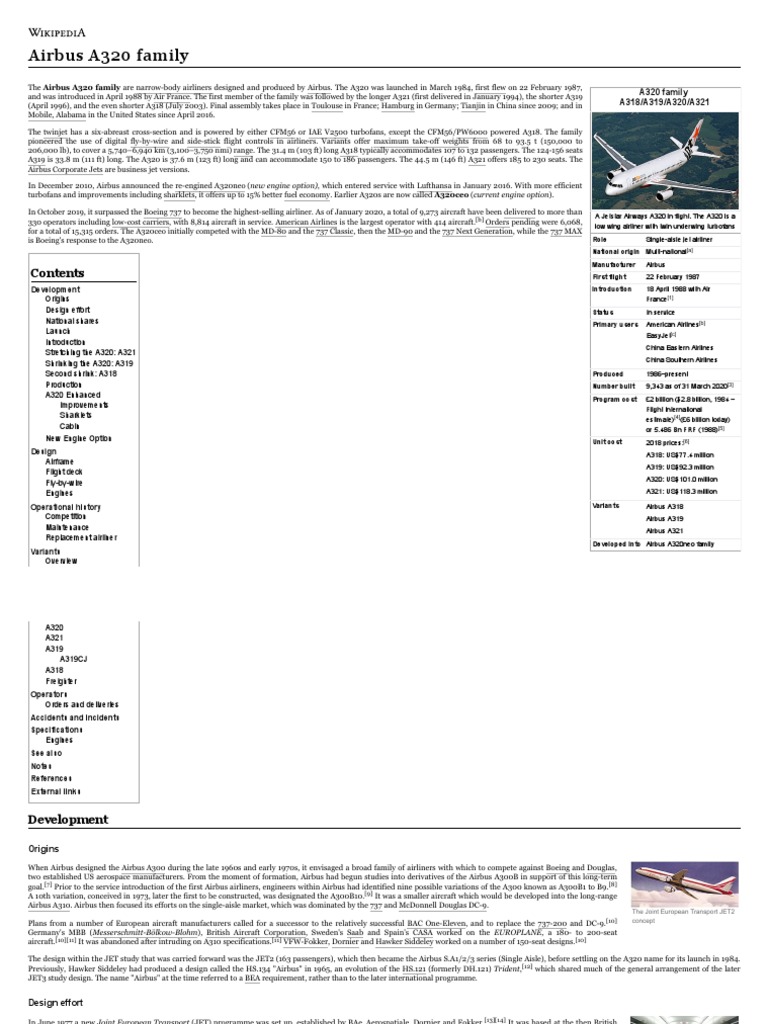Airbus A320 Family - Wikipedia | PDF | Jet Aircraft | Aviation