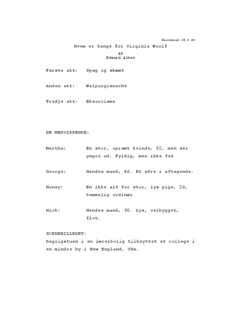 Albee, Edward - Hvem Er Bange For Virginia Woolf (1. Akt) | PDF