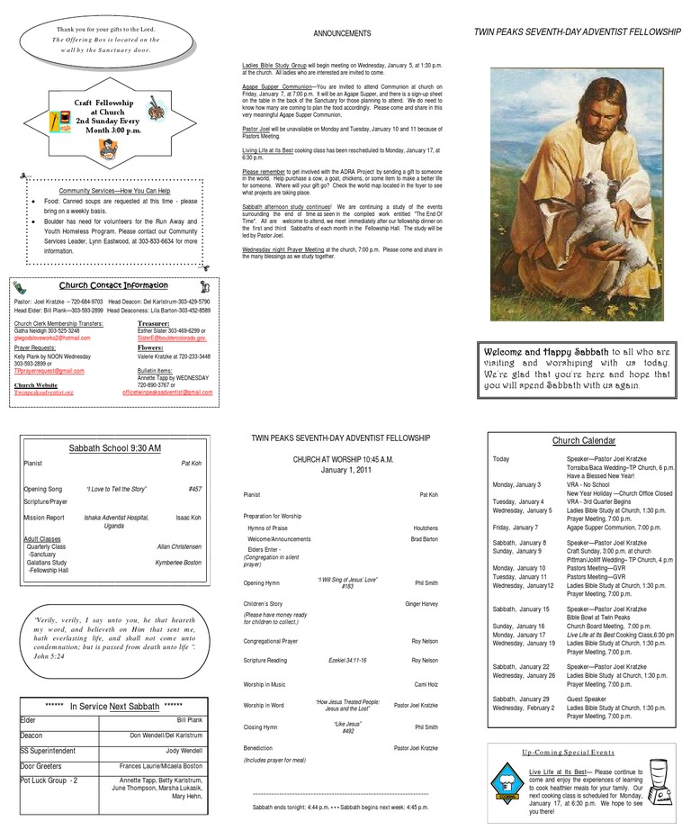 Bulletin For January 1, 2011 | PDF | Seventh Day Adventist Church ...