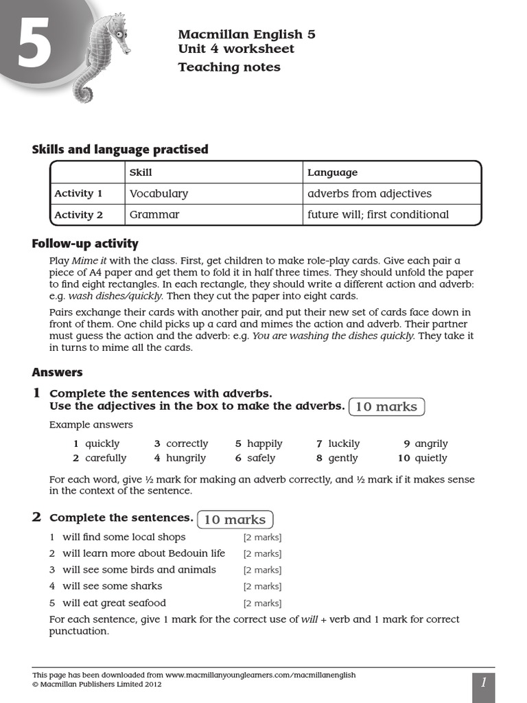 Macmillan English 5 Unit 4 Worksheet Teaching Notes | PDF | Home & Garden
