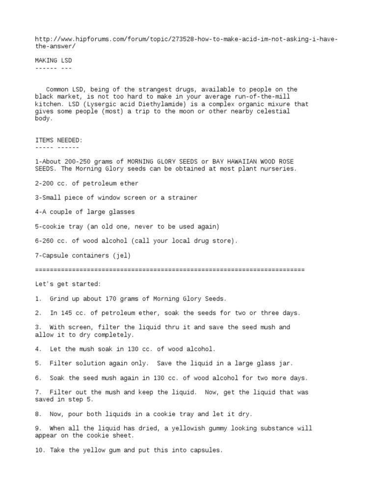How To Make LSD Acid | PDF | Lysergic Acid Diethylamide | Psilocybin