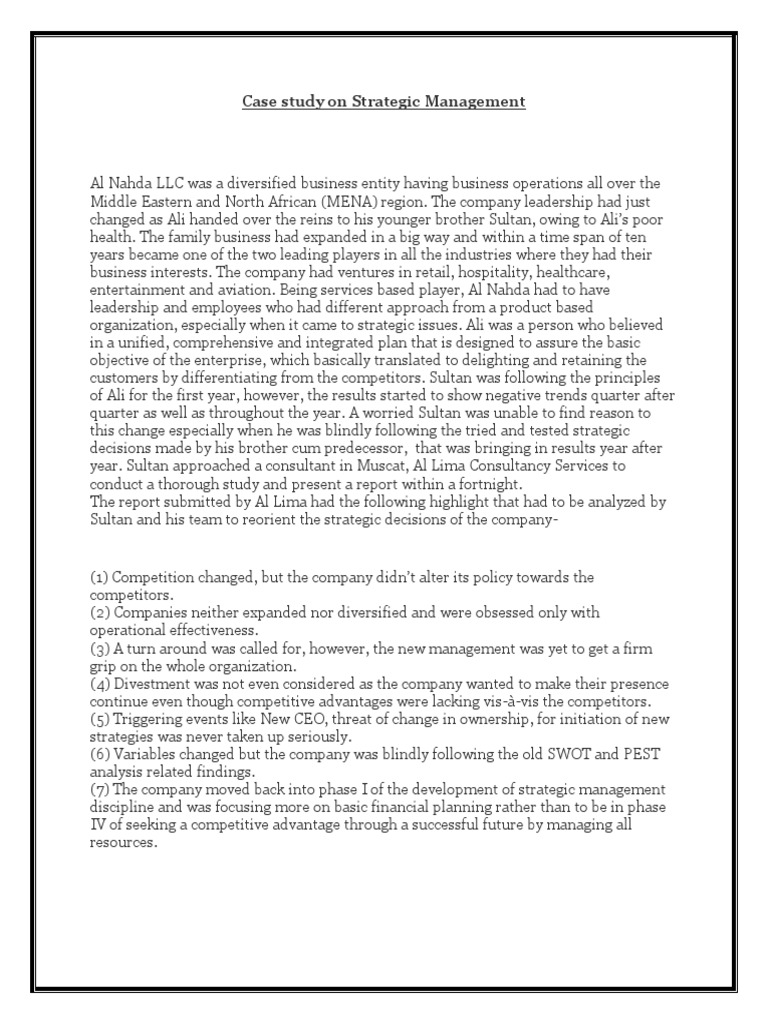 Reorienting Strategic Decisions: A Case Study of Al Nahda LLC | PDF ...