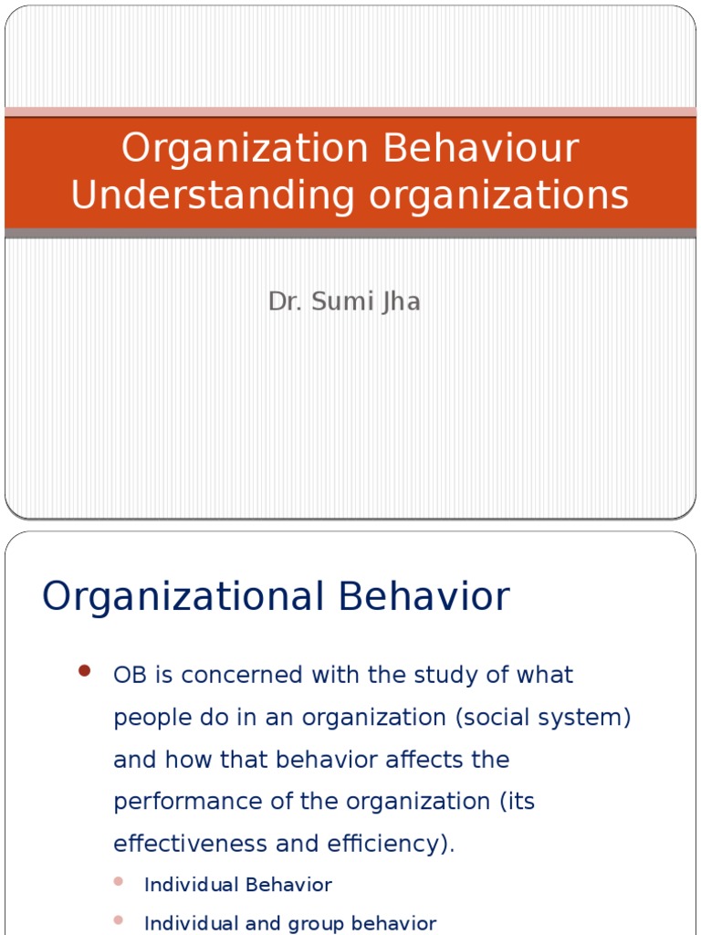 Organization Behaviour Understanding Organizations: Dr. Sumi Jha | PDF ...