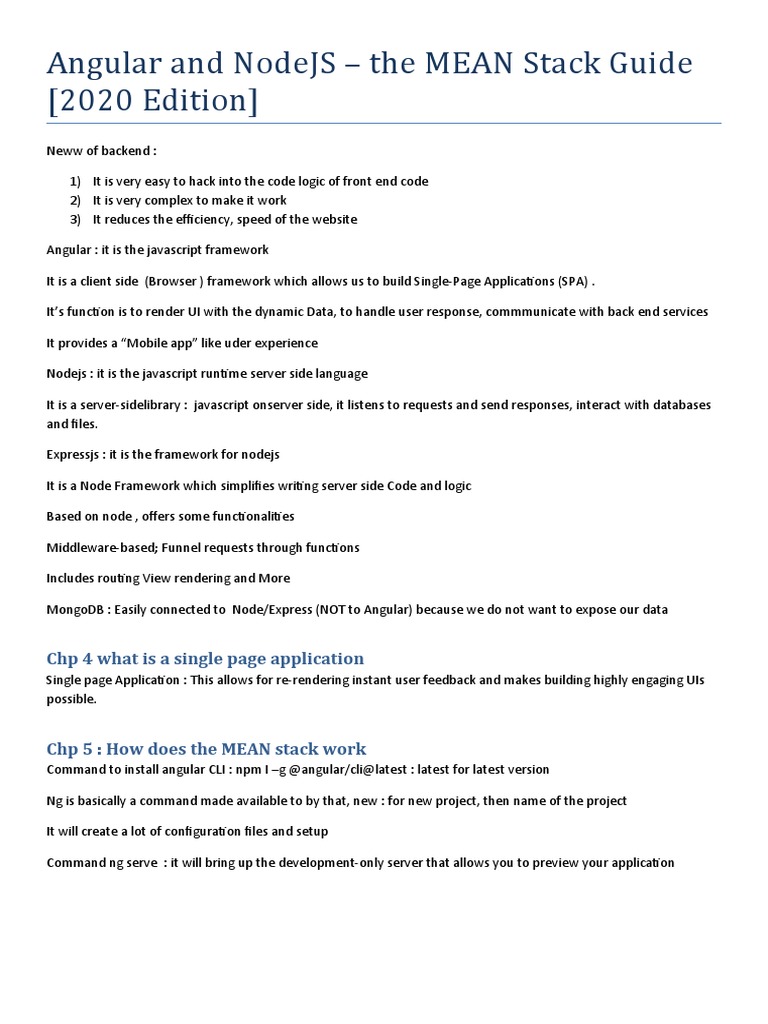 Angular and NodeJS - The MEAN Stack Guide (2020 Edition) | PDF