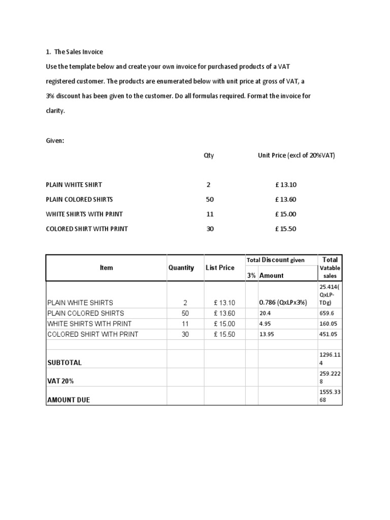 Item Quantity List Price Total Discount Given Total Vatable Sales 3% ...