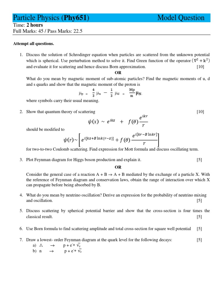 ParticlePhysicsModelQuestion2019 PDF | PDF | Particle Physics | Cross ...