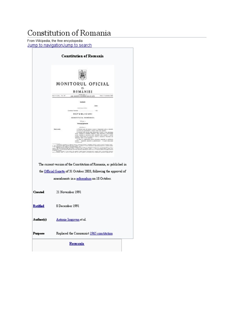 Constitution of Romania | PDF | Romania | Government Information