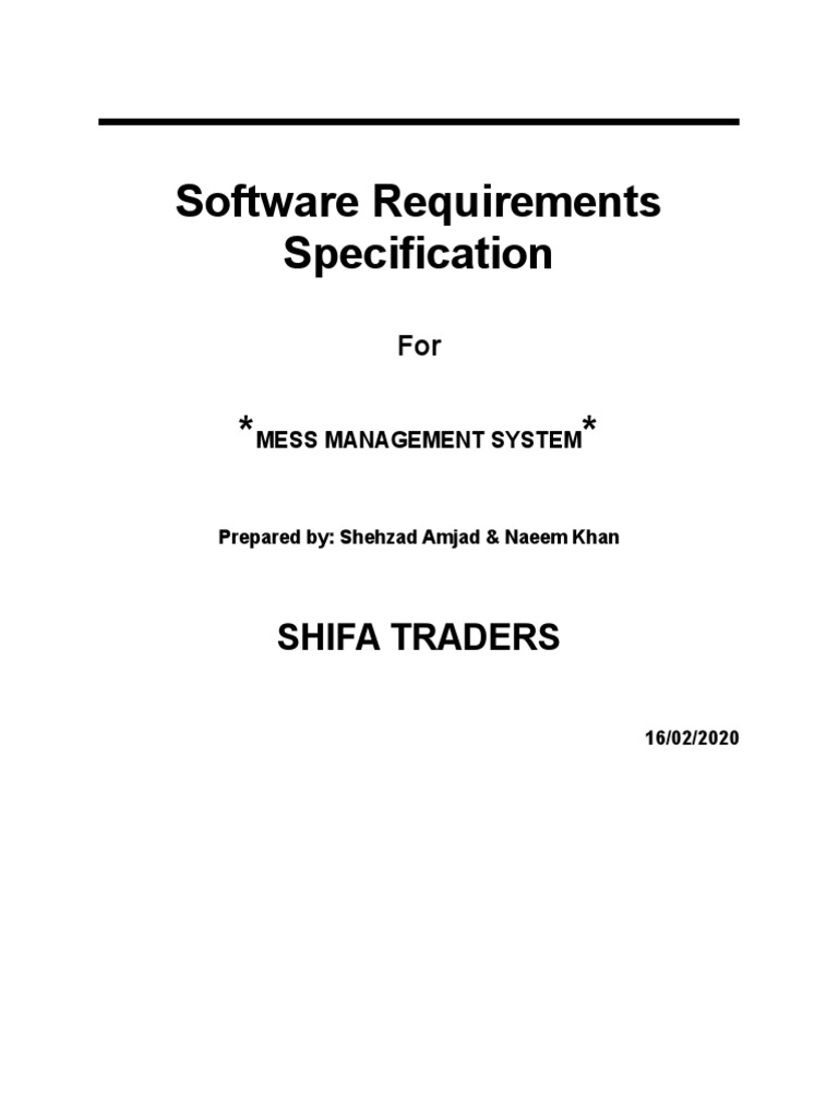 SRS Template On Mess Management System | PDF | Web Server | Internet & Web