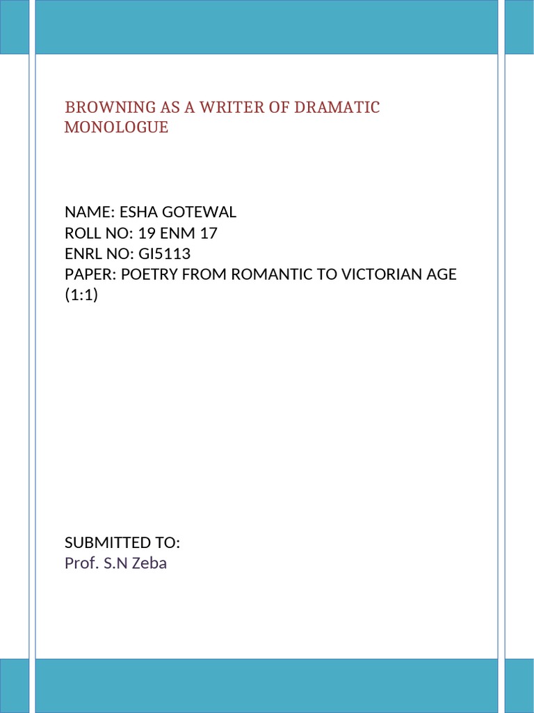 Browning As A Writer of Dramatic Monologue | PDF | Robert Browning | Poetry