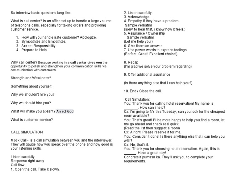 Call Center Interview | PDF | Empathy
