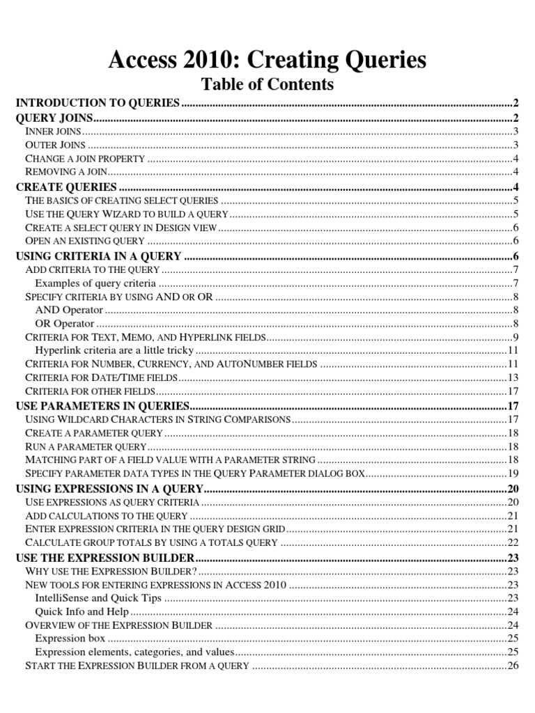 Access 2010 Creating Queries Download Free Pdf Information Retrieval Databases 7014