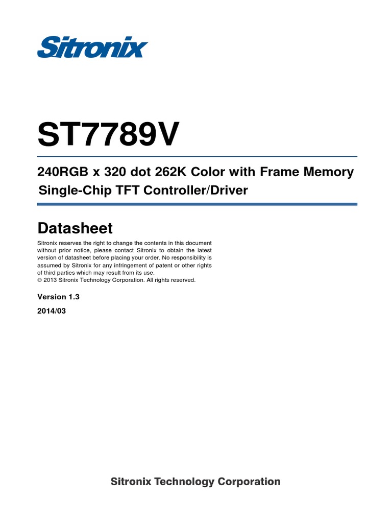 ST7789V PDF | PDF | Rgb Color Model | Random Access Memory