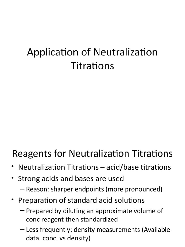 Application of Neutralization Titrations | PDF | Titration | Chemistry