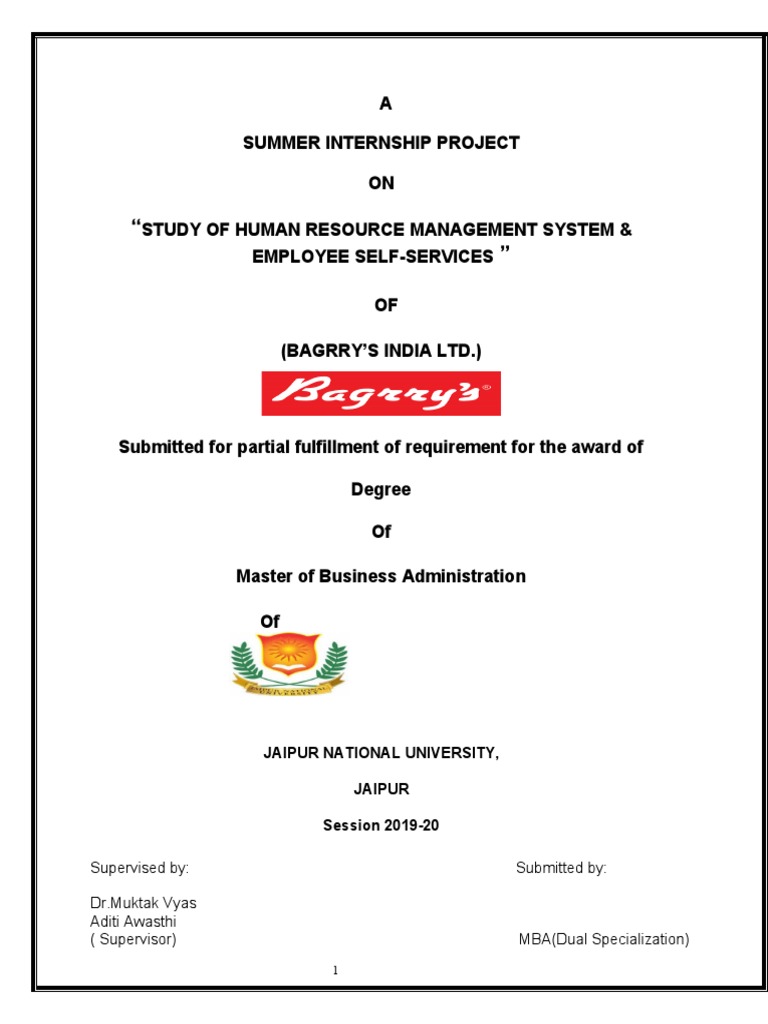 A Summer Internship Project ON Study of Human Resource Management ...