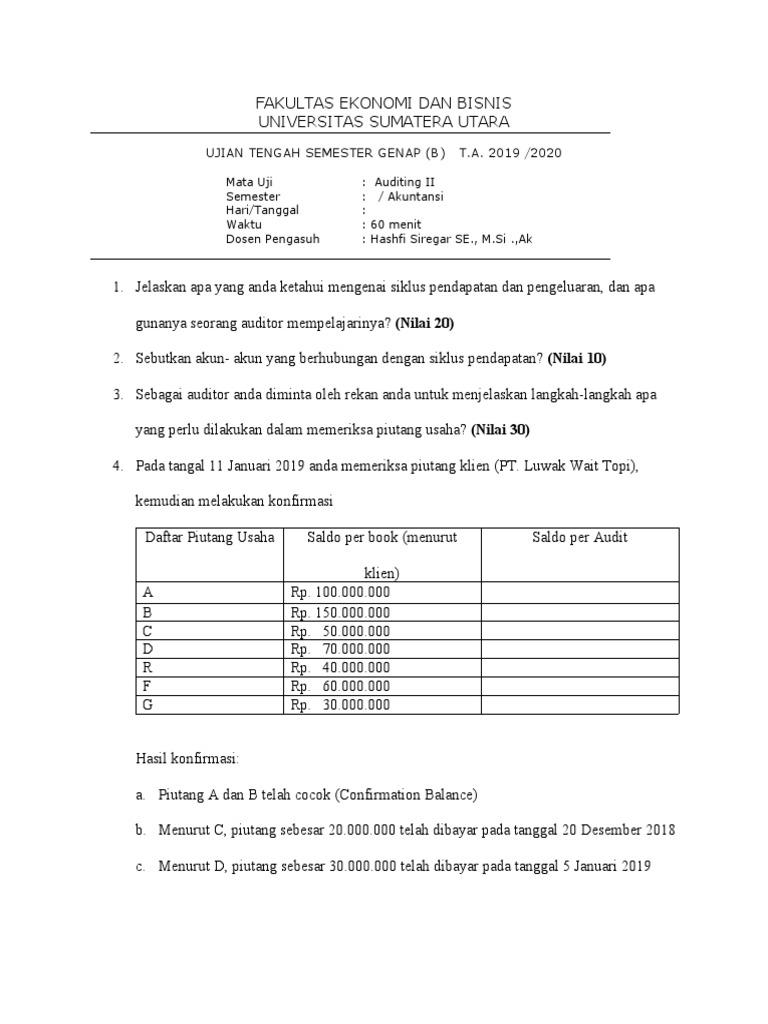 Soal UTS Audit II | PDF