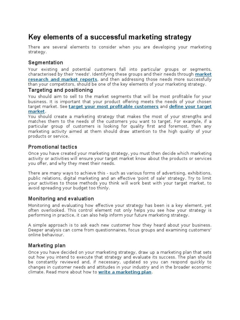 Key Elements of A Successful Marketing Strategy | PDF | Marketing ...
