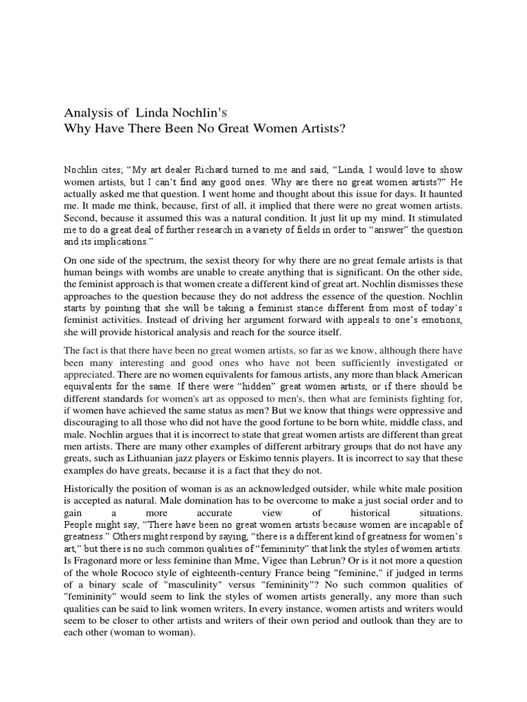 Analyzing Nochlin's Great Women Artists | PDF | Femininity | Feminism
