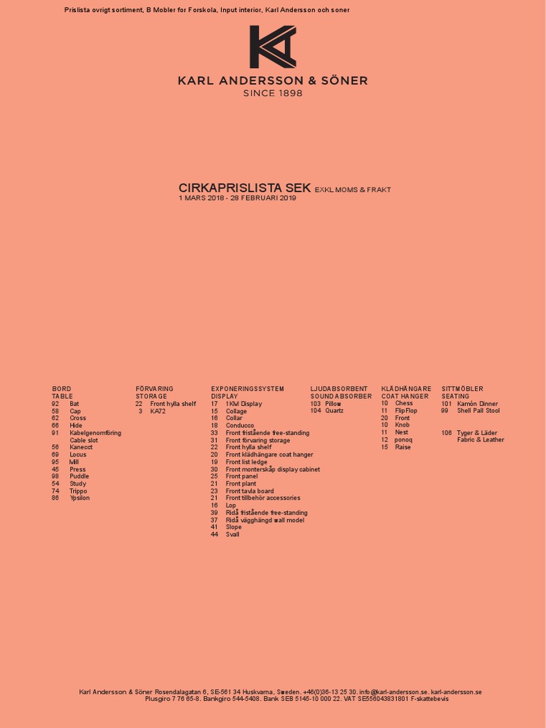 Karl Andersson and Sons Price List 2019 | PDF