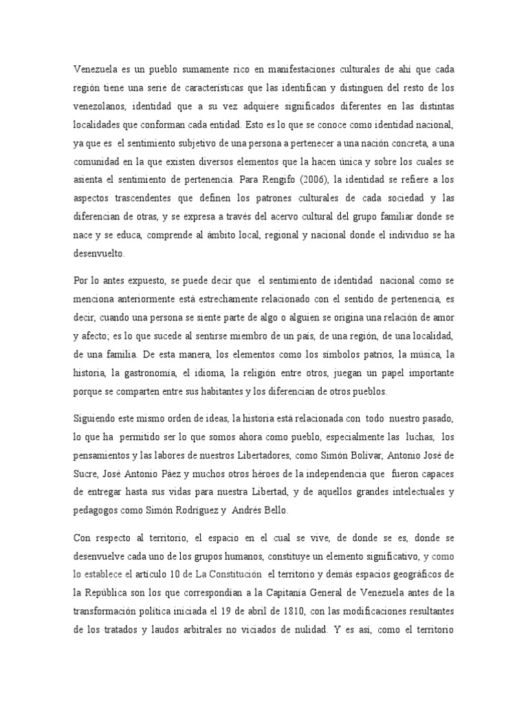 Ensayo Identidad Nacional | PDF | Tolerancia | Venezuela