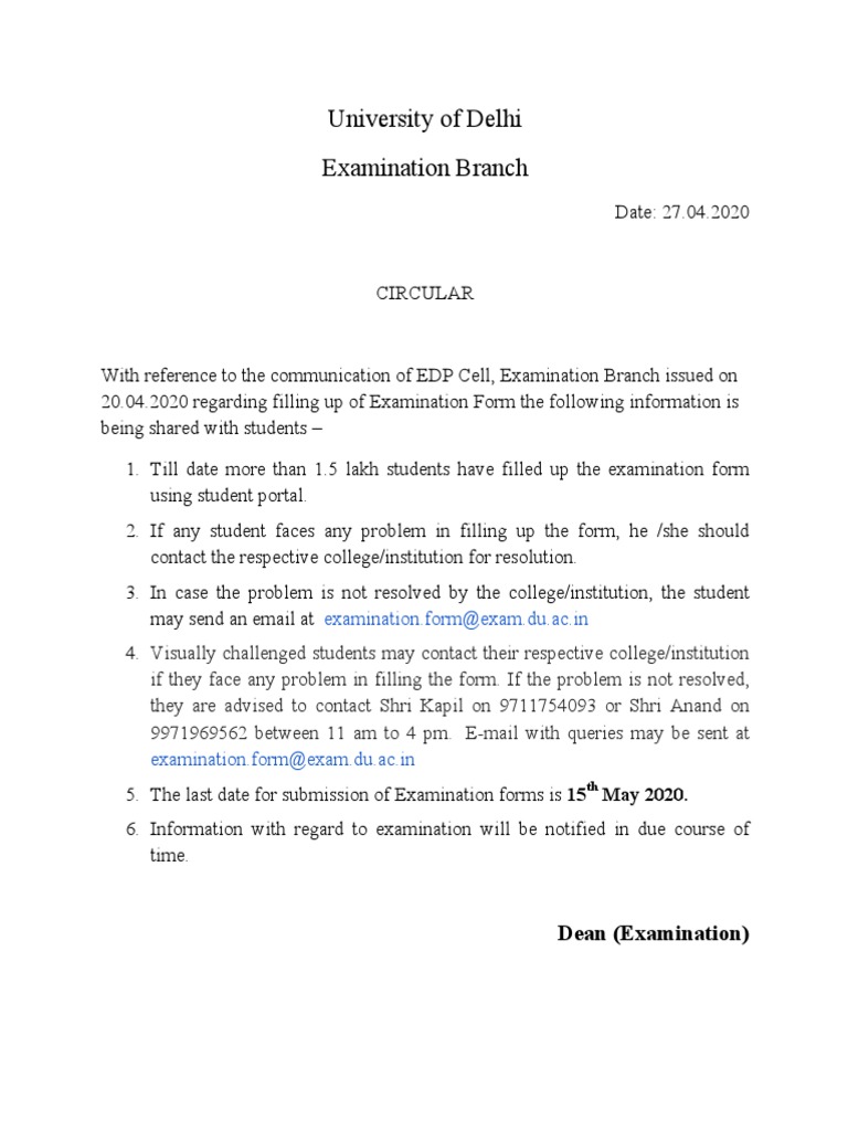 Circular - Examination Form | PDF