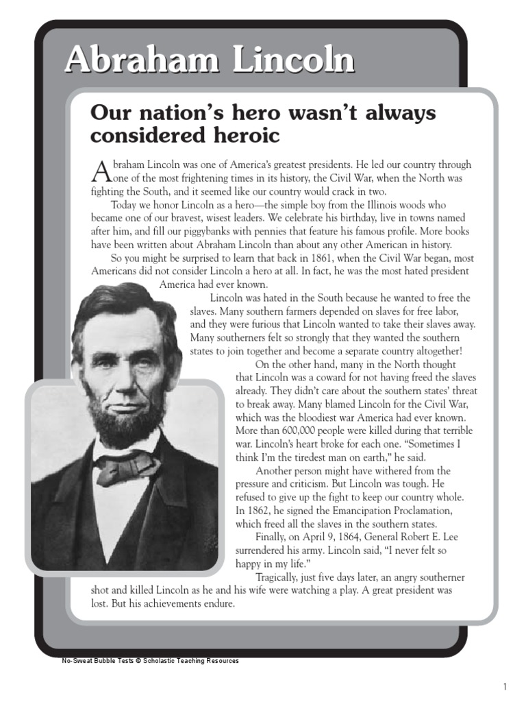 Abraham Lincoln Nonfiction Passage and Short Test PDF | PDF | Abraham ...