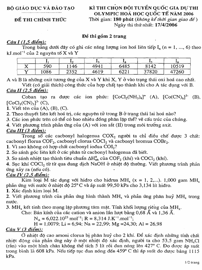 Đề - QG2 2006 VC | PDF | Nature