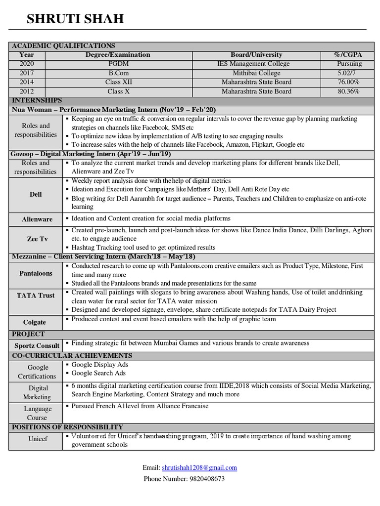 Shruti Shah Resume PDF | PDF | Digital Marketing | Marketing