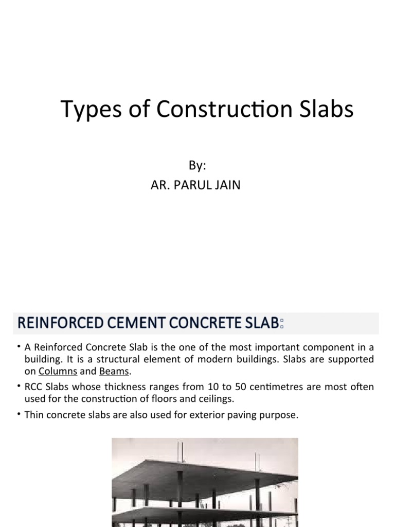 Types of Construction Slabs: By: Ar. Parul Jain | PDF | Concrete ...