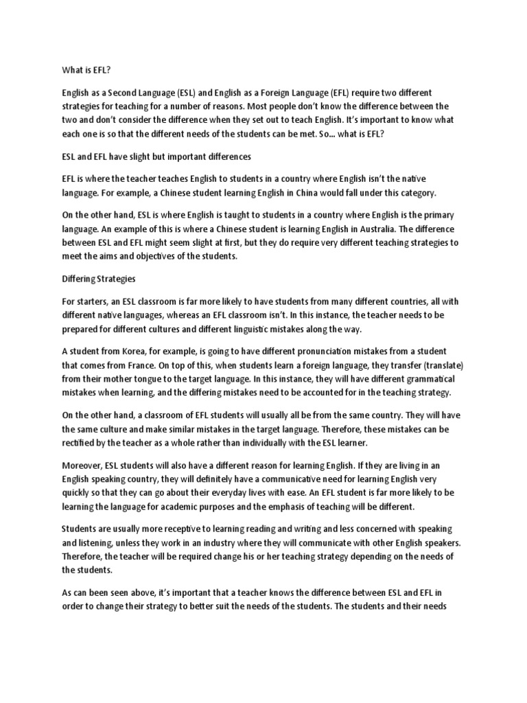 What Is EFL | PDF | English As A Second Or Foreign Language ...